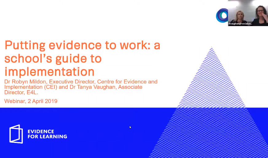 Evidence for Learning: Webinar series about turning evidence into practice